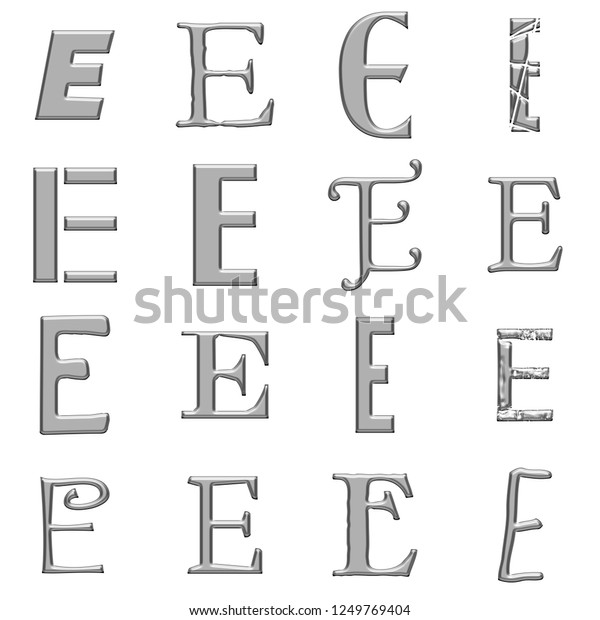 Metallic Silver Letter E Set Multiple Stock Illustration 1249769404