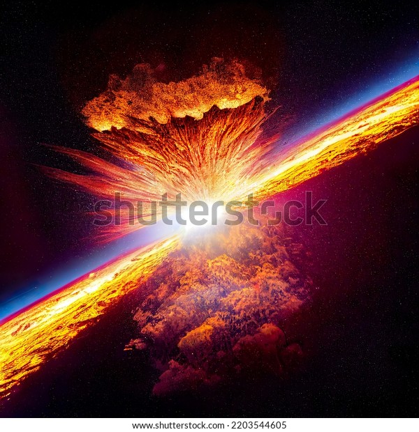 Meteorite Hit Earth Exploded Digital Art Stock Illustration 2203544605 ...