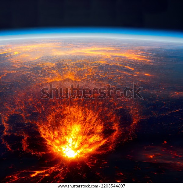 Meteorite Hit Earth Exploded Digital Art Stock Illustration 2203544607 ...