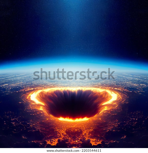 Meteorite Hit Earth Exploded Digital Art Stock Illustration 2203544611 ...