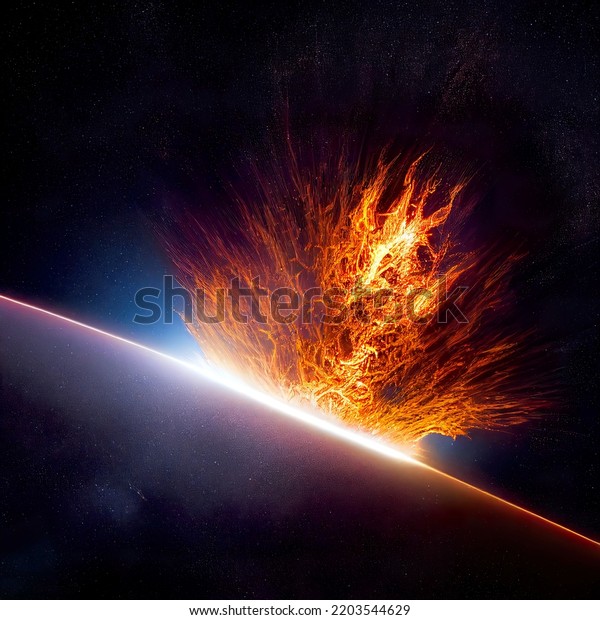 Meteorite Hit Earth Exploded Digital Art Stock Illustration 2203544629 ...