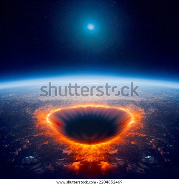 Meteorite Hit Earth Exploded Digital Art Stock Illustration 2204852469 ...