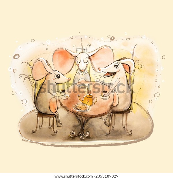 Mice Communicate Table Rat Tea Party Stock Illustration 2053189829 ...
