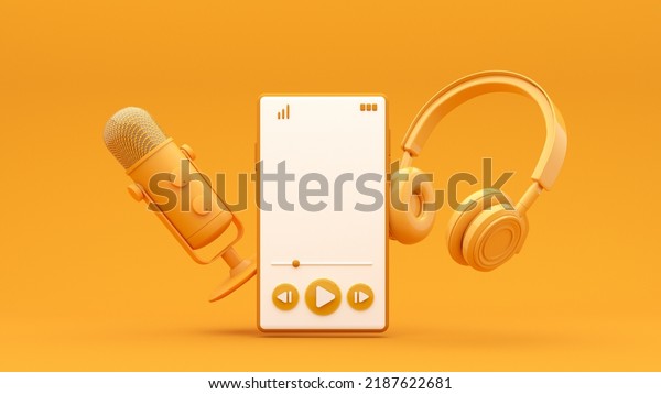 Microphone Flying Notes Headphones 3d Render Stock Illustration ...