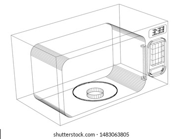 Microwave Blueprint 3d Rendering Stock Illustration 1496384717