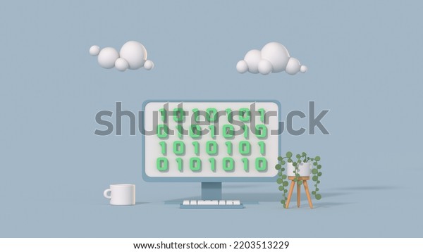 Minimal Desktop Computer Binary Code Cartoon Stock Illustration ... Minimal Desktop Computer Binary Code Cartoon Stock Illustration ...