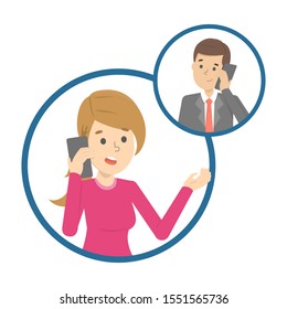 Mobile Phone Conversation Between Two People Stock Illustration ...
