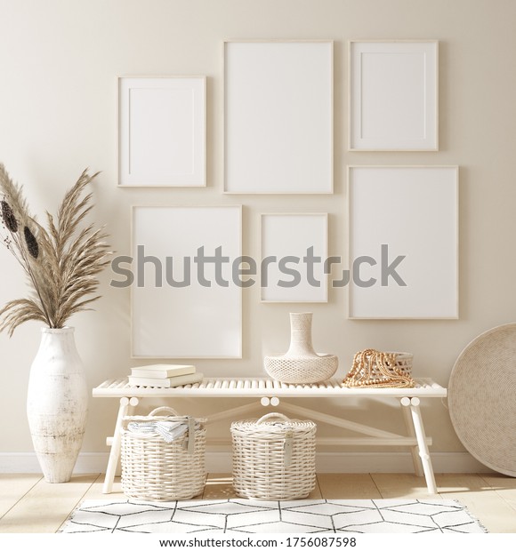 Mock Frame Home Interior Background Beige 库存插图 1756087598