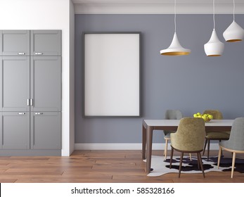 Mock Poster Kitchen Scene Interior 3d Stock Illustration 585328166 ...