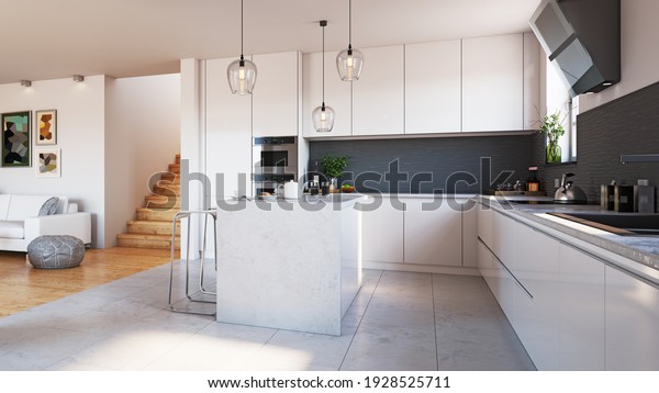 Modern Apartment Interior 3d Rendering Design Stock Illustration 1928525711