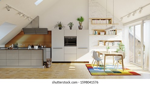 1,754 Attic kitchen Images, Stock Photos & Vectors | Shutterstock