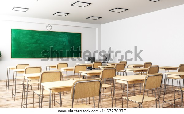 Modern Classroom Interior Empty Chalkboard Furniture Stock Illustration ...