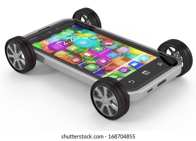 Black Touchscreen Smartphone On Wheels Isolated Stock Illustration ...