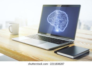 Modern Computer Display Creative Human Brain Stock Illustration ...