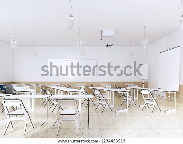 Modern Empty School Classroom Interior White Stock Illustration ...