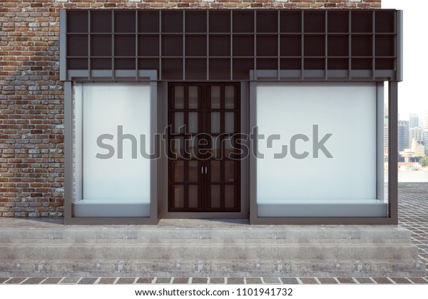 Modern Glass Storefront Empty Poster Retail: ilustración de stock ...