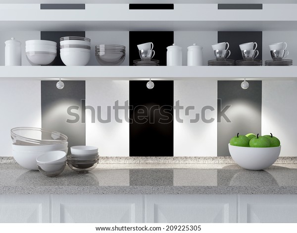 Modern Kitchen Design Ceramic Kitchenware On Stock Illustration ...
