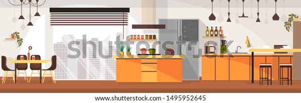 Modern Kitchen Spacious Interior Design Cartoon 스톡 일러스트 1495952645 ...