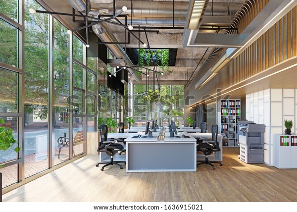Modern Office Interior 3d Rendering Business Stock Illustration ...