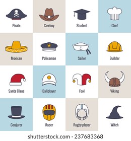 Different Professions Hats Collection On Transparent Stock Vector ...