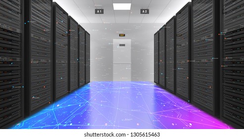 Symmetrical Futuristic Modern Server Room Data Stock Photo (Edit Now ...