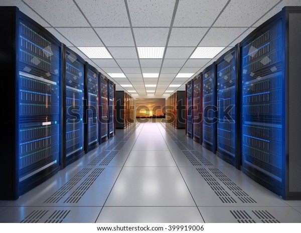 Modern Server Room Interior 3d Rendering: ilustrações stock 399919006 ...