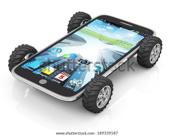 Modern Touchscreen Smartphone On Wheels Isolated Stock Illustration ...