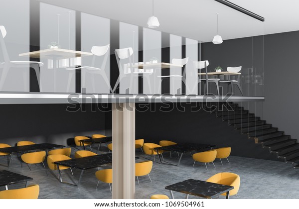 Modern Two Storey Restaurant Interior Gray Stock Illustration ...