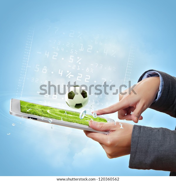 Modern wireless technology illustration with a computer device and ...