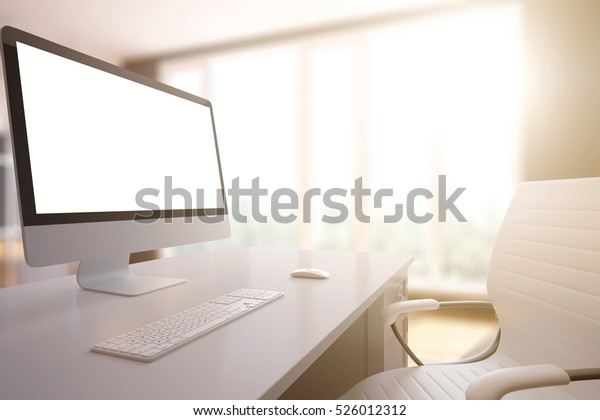 Modern Workplace Empty Computer Display Side Stock Illustration ...