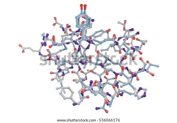Modelo molecular de la molécula de insulina aislado en fondo blanco ...