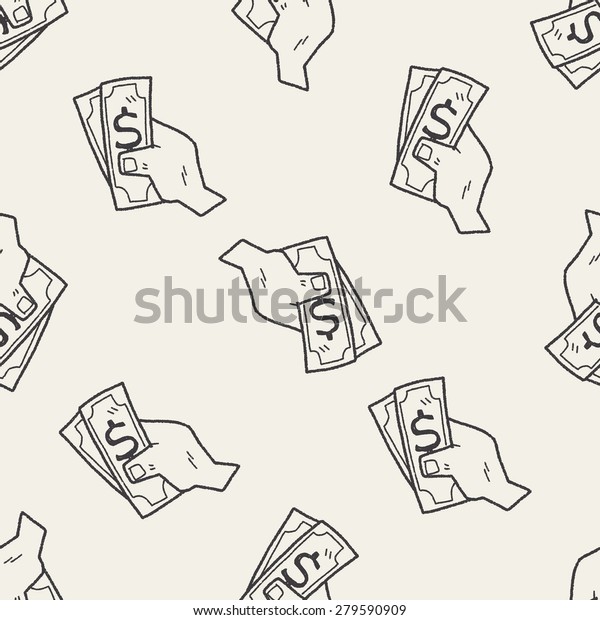 Money Doodle Drawing Seamless Pattern Background Stock Illustration ...