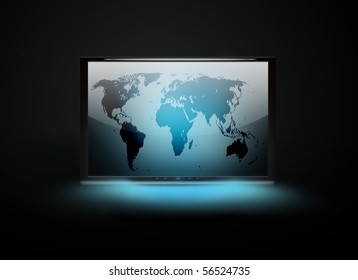 Monitor World Map On Dark Background Stock Illustration 56524735 ...