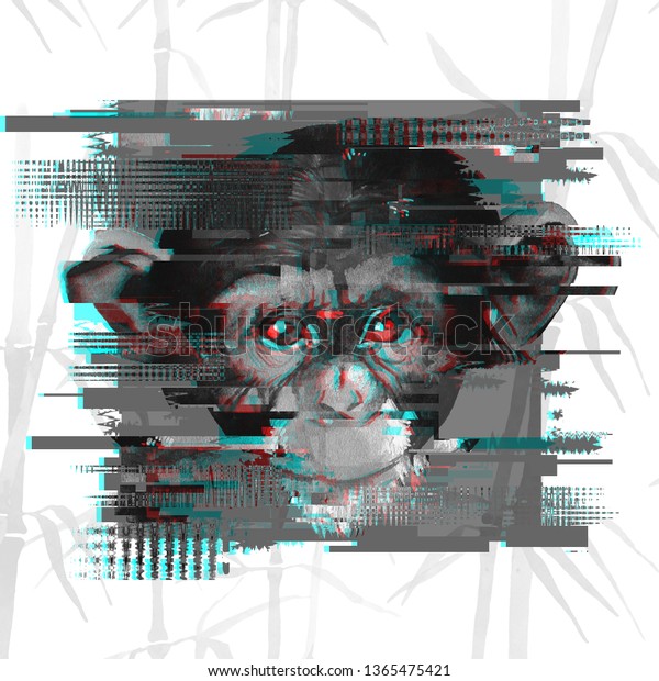 Monkey Illustration Glitch Effect Stock Illustration 1365475421 ...