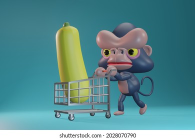 Monkey Shopping Cart 3d Rendering Picture Stock Illustration 2028070790 ...