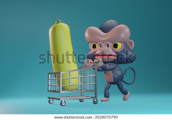 Monkey Shopping Cart 3d Rendering Picture Stock Illustration 2028070790 ...