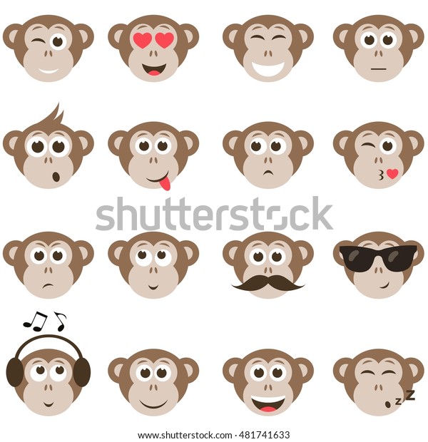 Monkey Smiley Faces Set Raster Version Stock Illustration 481741633 ...