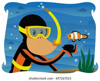Monkey Touching Fish Stock Illustration 697267015 | Shutterstock