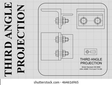 Monochrome Example Third Angle Orthographic Projection Stock ...