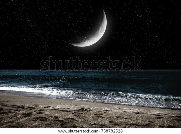 Moon Night Sky 3d Rendering Stock Illustration 758782528