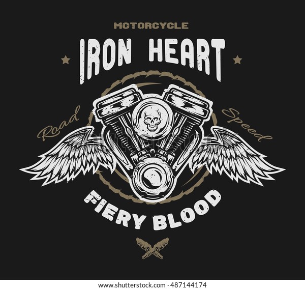 Motorcycle Engine Wings Emblem Tshirt Design Stock Illustration 487144174