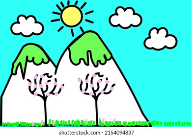 Mountain Hill Cartoon Clouds Stock Illustration 2154094837 | Shutterstock