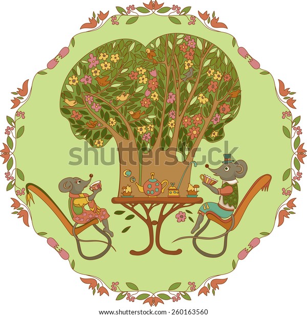 Mouse Tea Party Under Tree Stock Illustration 260163560 | Shutterstock