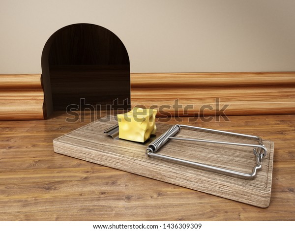 Mouse Trap Piece Cheese Standing Front Stock Illustration 1436309309