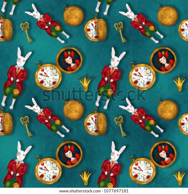 Mr White Rabbit Seamless Pattern Stock Illustration 1077697181 ...
