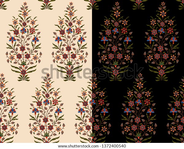 Mughal Flower Motif Pattern Stock Illustration 1372400540