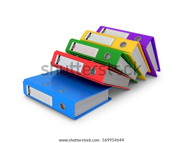 Multicolored Ring Binders On White Background Stock Illustration 569954644