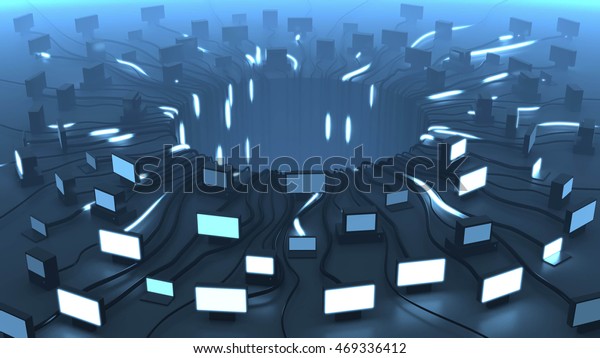 Multiple Devices Network Cable Signals 3d Stock Illustration 469336412 ...
