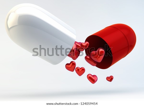 Multiple Hearts Inside Capsule Pill Love Stock Illustration 124059454
