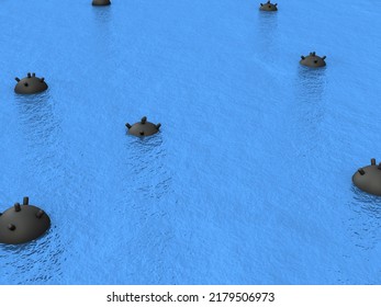 Multiple Mines Floating On Surface Sea Stock Illustration 2179506973 ...